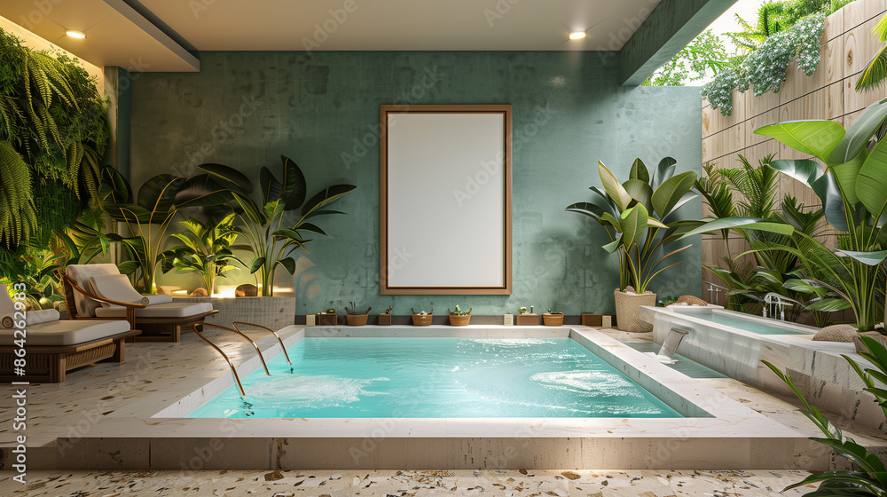 Lush greenery surrounds a sparkling infinity pool on a luxurious hotel ...