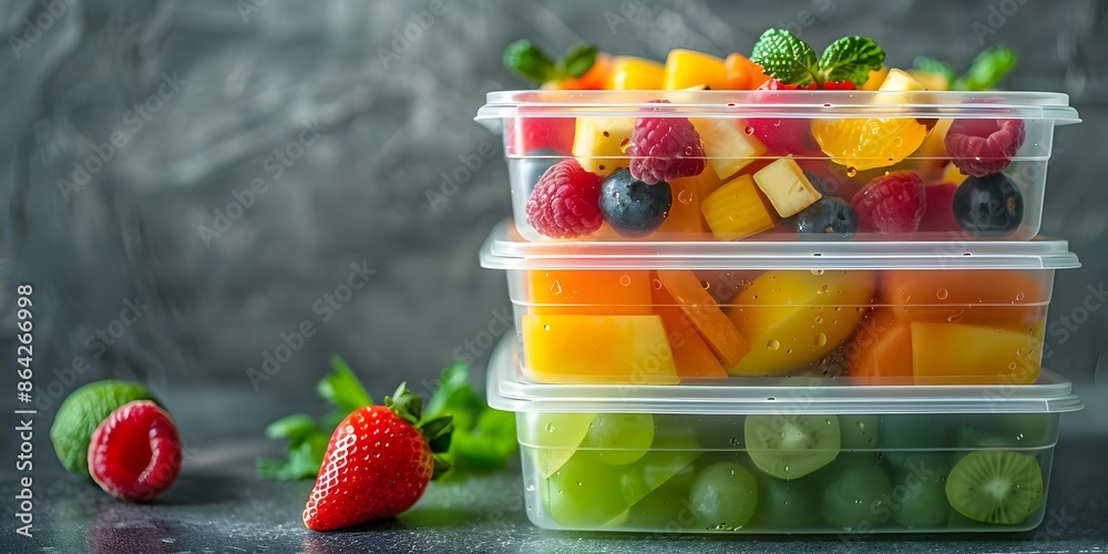 Cartoon image of plastic food containers for storing fresh fruits and ...