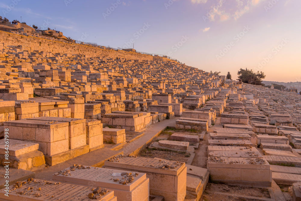 The old Jewish graves on cemetery at the Mount of Olives in the Holy ...