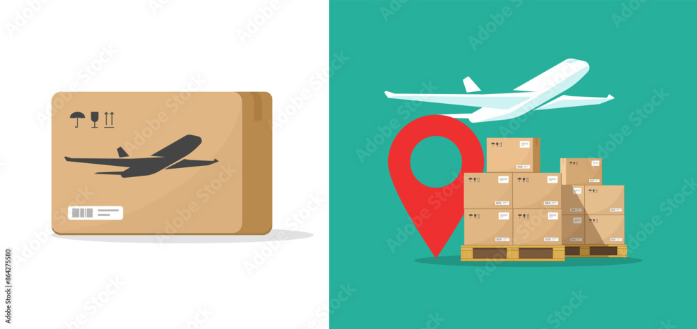 Parcel package air plane mail delivery icon vector graphic illustration ...
