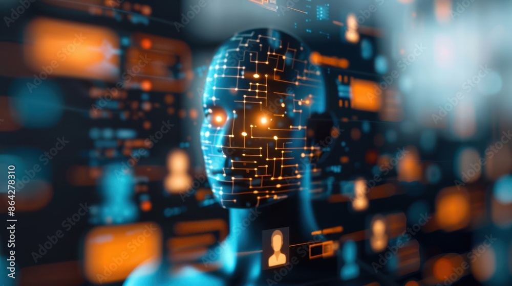 Futuristic AI concept with a digital human face and code patterns ...