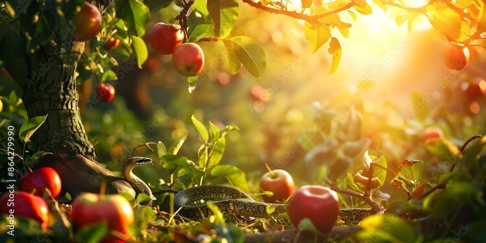 Eve under apple tree in Garden of Eden with snake Biblical character ...