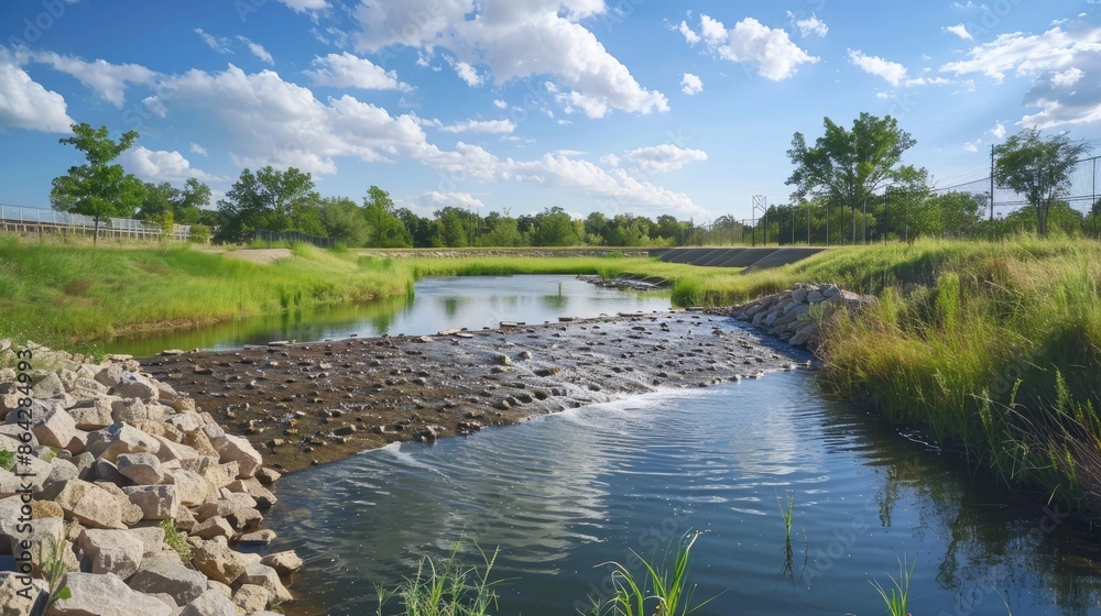 Urban wetlands flood control dam for storm water management and ...