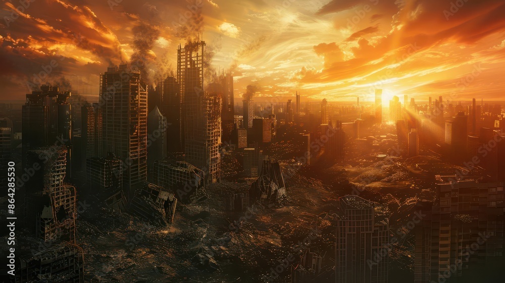 apocalyptic aftermath dystopian cityscape amidst environmental ...