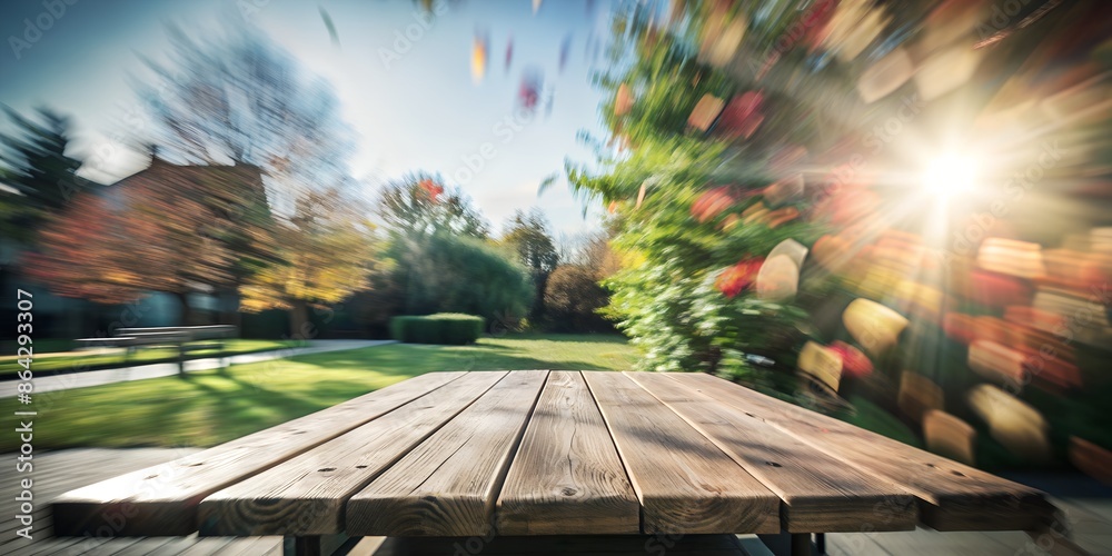 The wooden tabletop is a perfect podium with a copy space background in ...