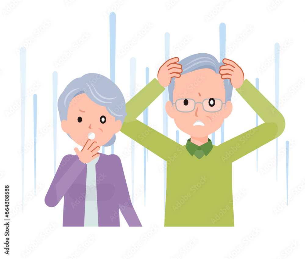 老人シニア夫婦男女。予想外のトラブルにショックを受ける。 Stock Vector | Adobe Stock