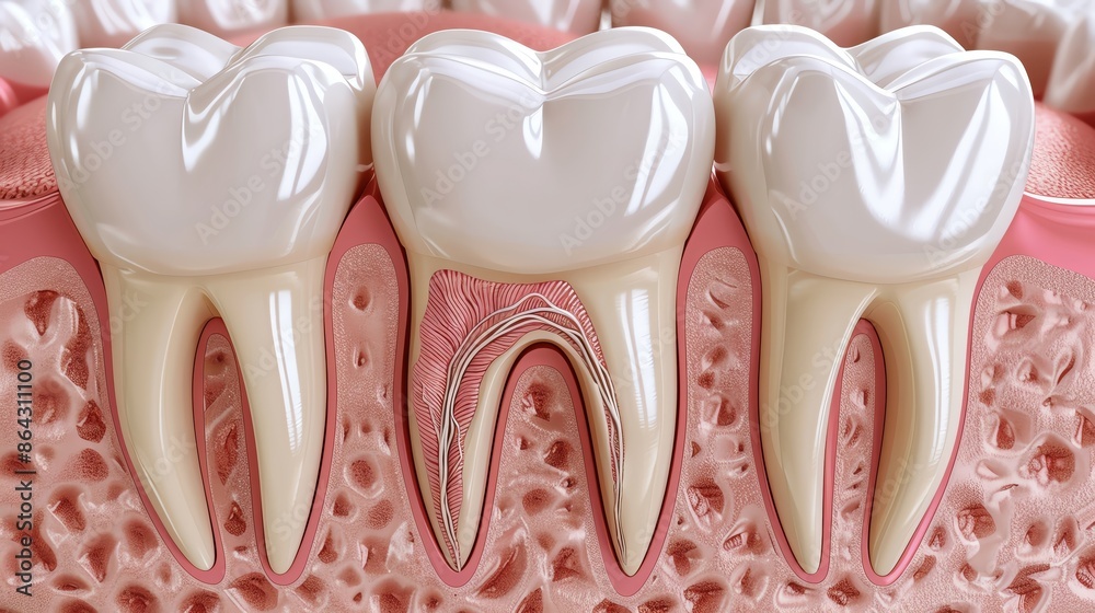 Cross-section model of a healthy human teeth with gum and bone ...
