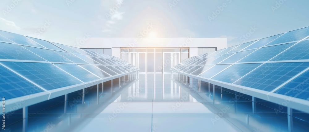 Green building with solar panels, sustainable architecture, renewable ...