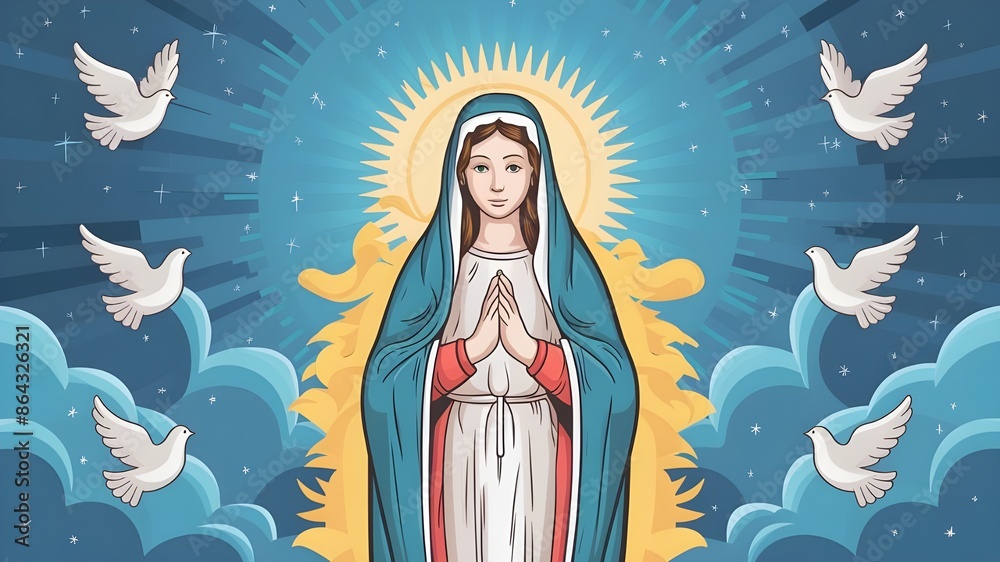 Assumption of Mary Vector Illustration in Flat Cartoon Hand Drawn ...