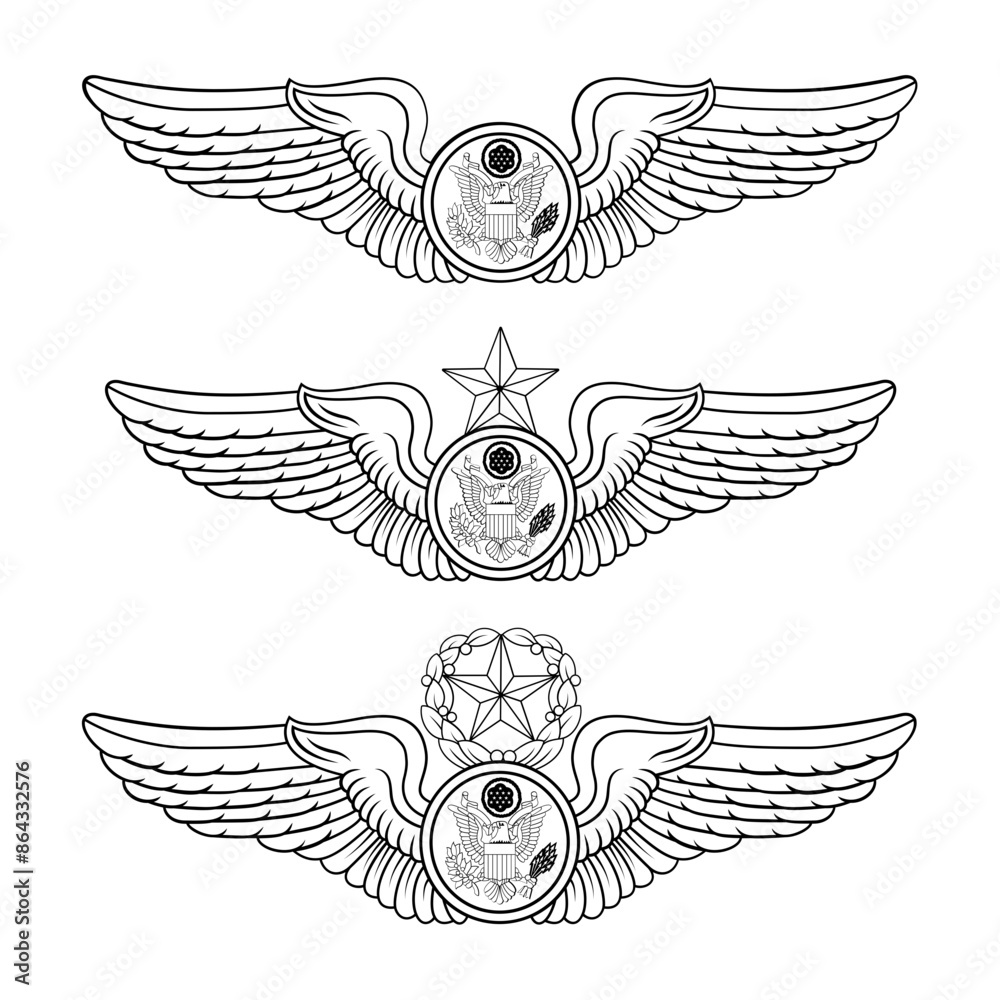 Air Force Enlisted Aircrew Wings Vector File, Blank, outline vector ...