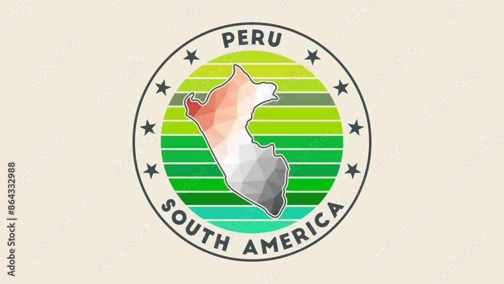 Peru intro video. Badge with the circular name and map of the country ...