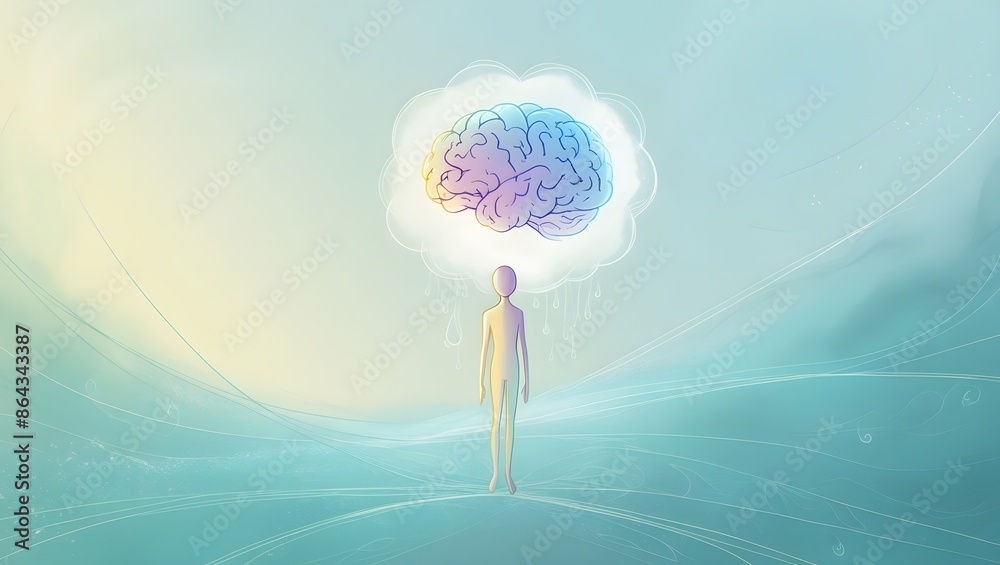 Illustration of a human figure with a glowing brain above their head ...