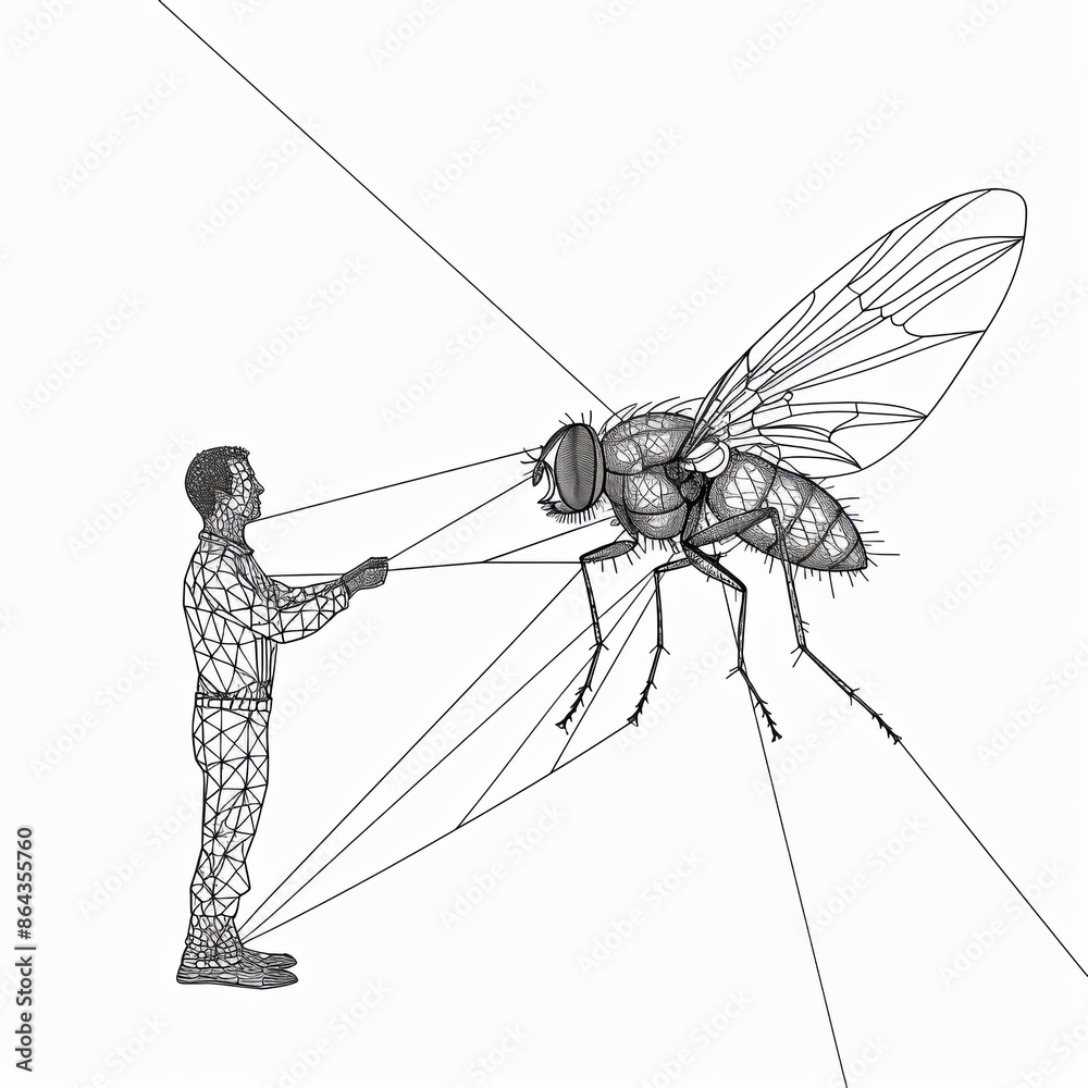 Man confronts giant insect. A post-apocalyptic futuristic world. Unreal ...