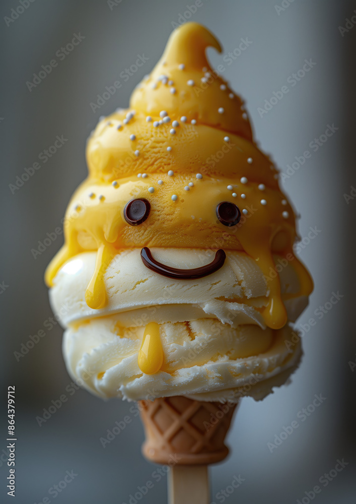 helado de barquillo vainilla, parchita con virutas de maní, caramelo ...