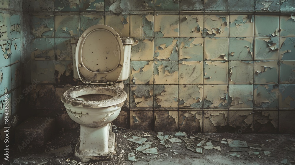 Dirty toilet with stains and grime in the bowl. Studio product ...