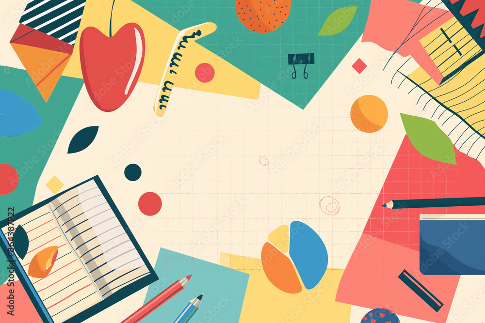 Abstract school background with geometric patterns in vibrant colors ...