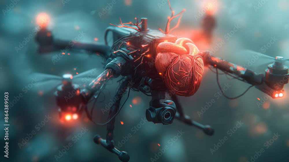 A depiction of a drone equipped with a tiny camera to explore the inner ...