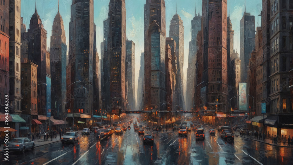 Abstract building portrayed with thick paint layers, featuring bold ...