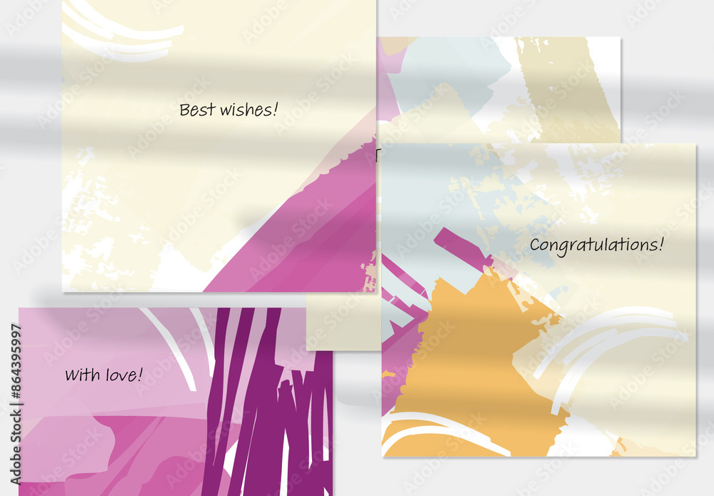 Card Layout with Textured Hand Drawn Abstract Scribbles and Floral ...