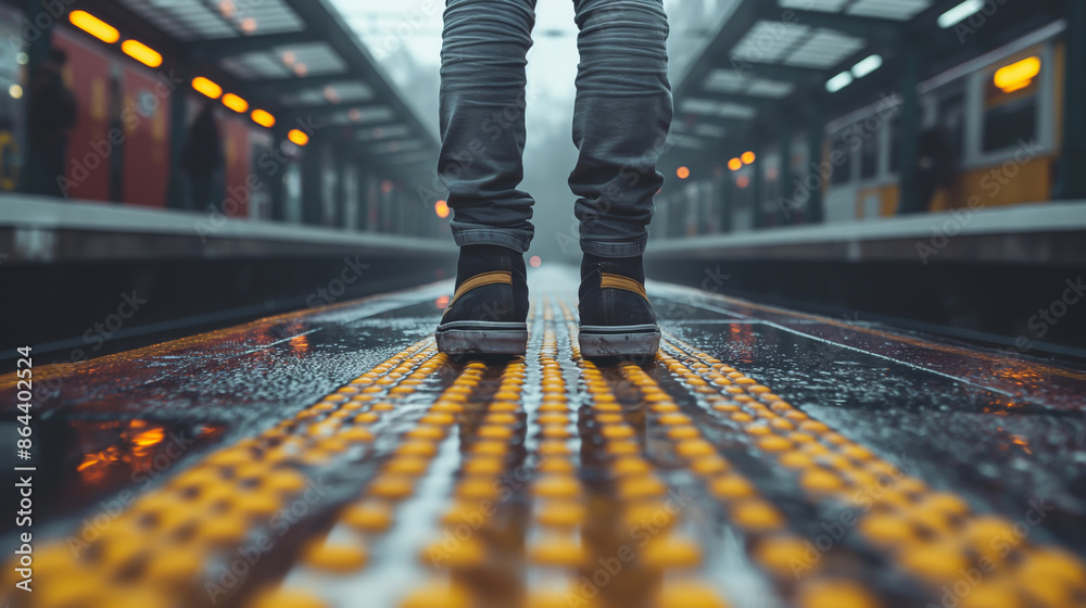 A person standing too close to the edge of a railway platform as a ...