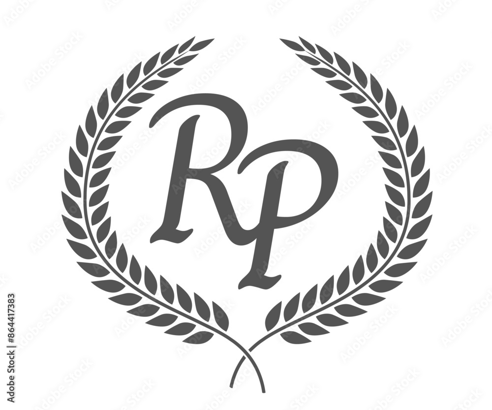 Initial letter R and P, RP monogram logo design with laurel wreath ...