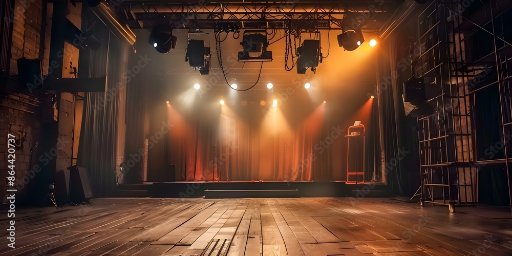 Live theater production with stage rigging lighting and sound equipment ...
