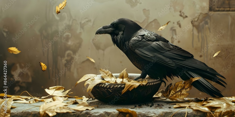 Raven with golden feathers in Celtic mythology symbolizing Odins wisdom ...