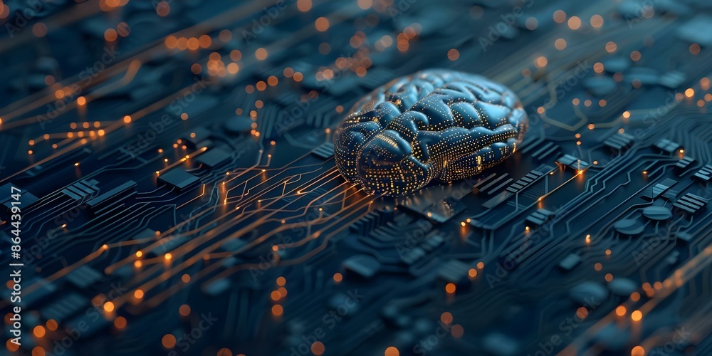 AI neural network mimics human brain using digital data and computer circuits. Concept ...
