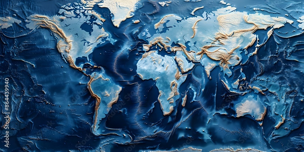 Stylized ocean map showing varying sea depths and land elevations in ...