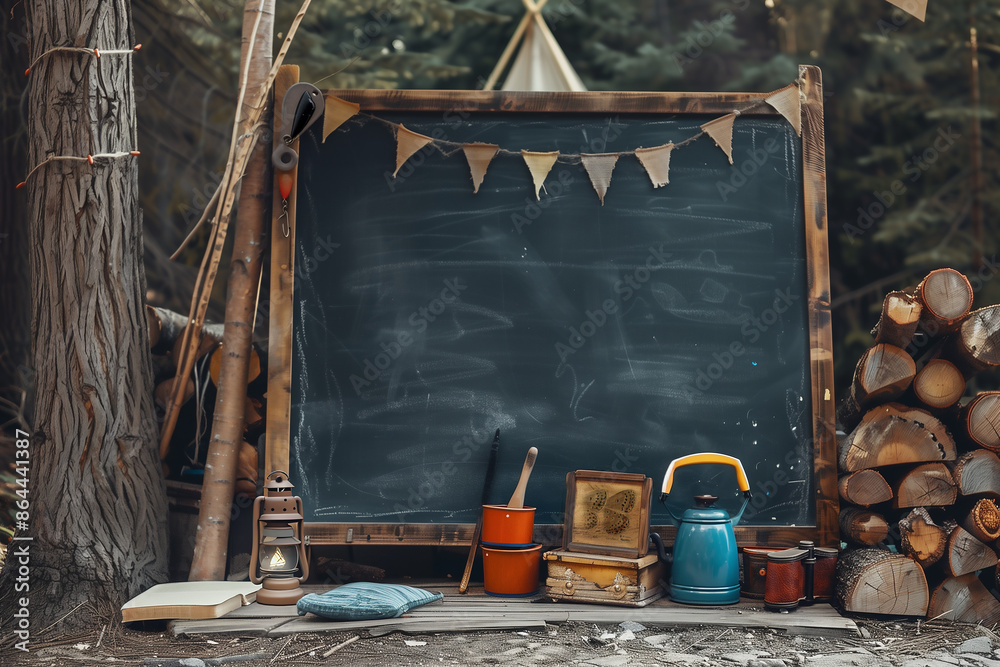 A summer camp themed blank sign to accept a custom message or design ...