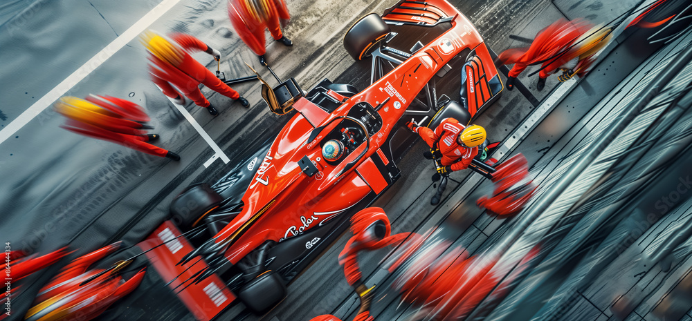 Formula 1 Pit Crew in Action: A Blur of Motion as Mechanics Service a ...