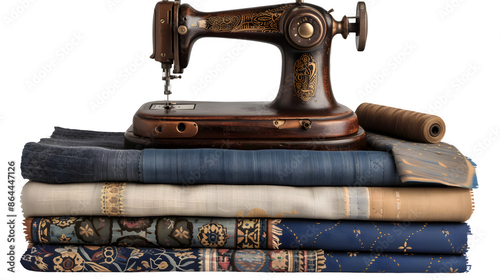 Tailor's setup with sewing machine and fabric swatch, PNG file ...