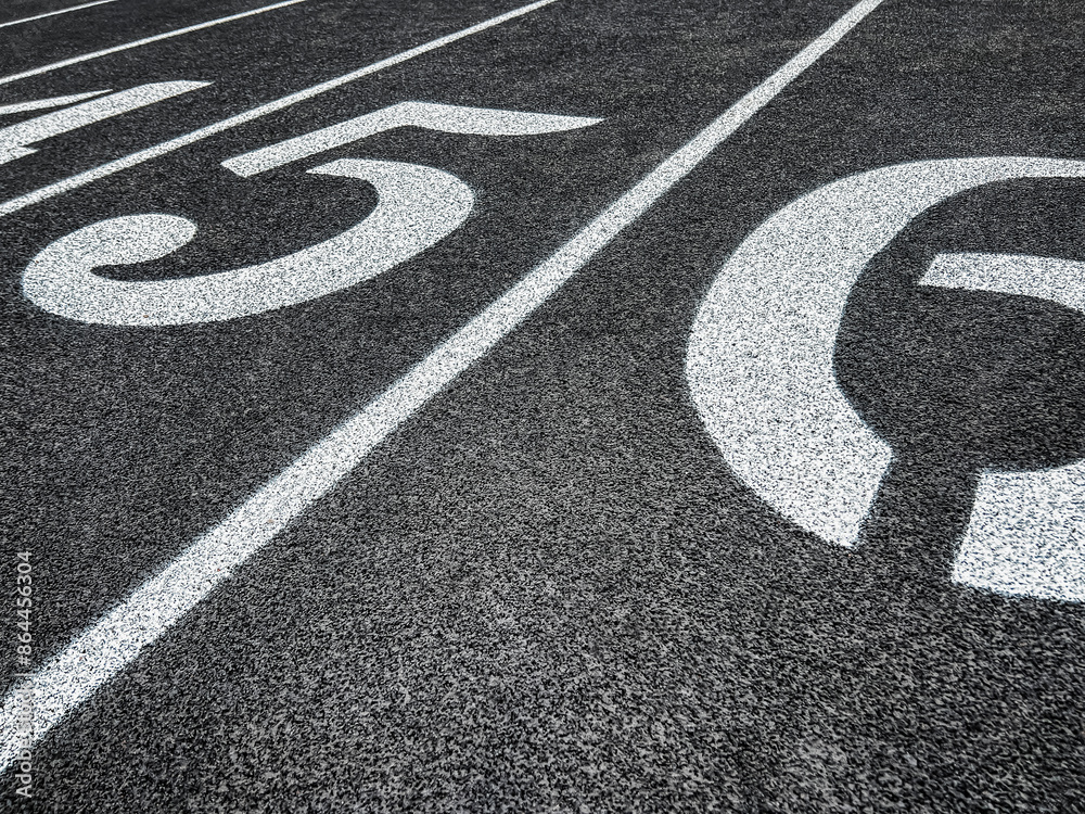 Track and Field Running Lanes. Overhead view of a rubber black running ...