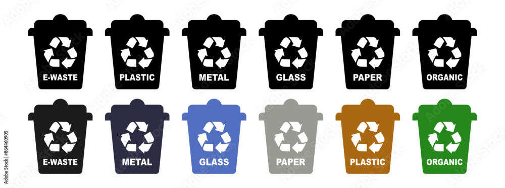 Waste segregation. Cans with recycling icon. Waste sorting containers ...