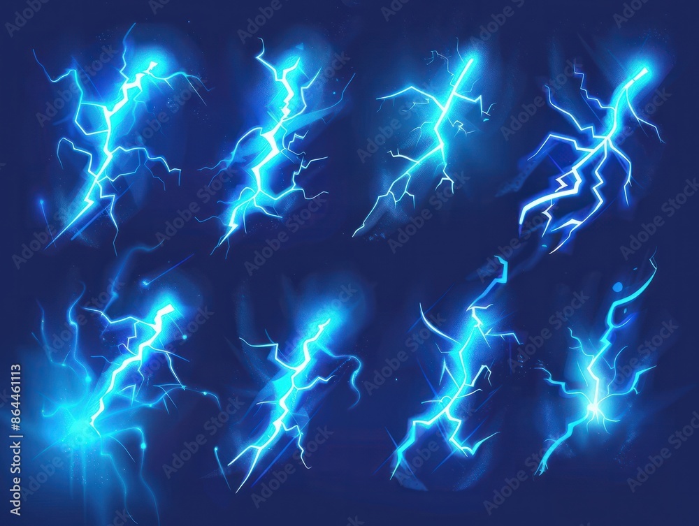 Cartoon lightning animation. Animated frames of electric strike, magic ...