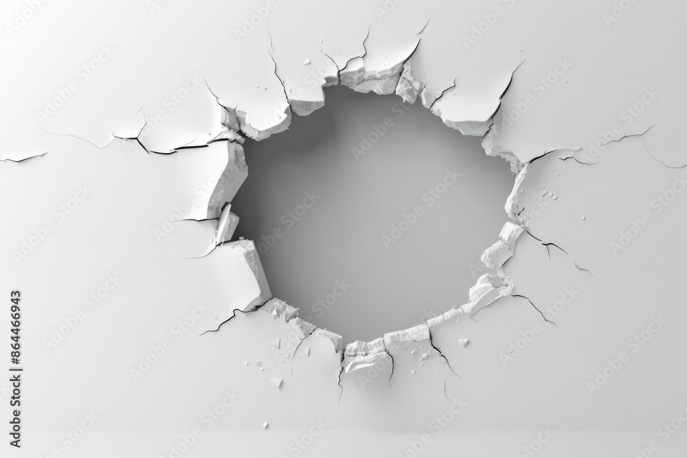 A simple image showing a hole in a wall on a white background, suitable ...