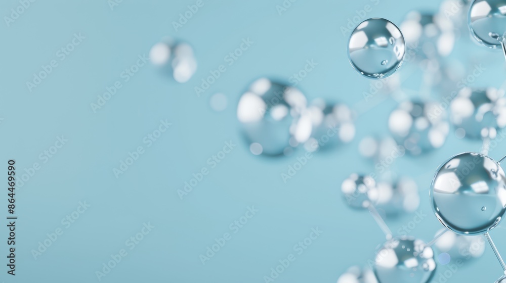 Artistic Molecular Structure Metallic Spheres And Connecting Rods Blue Background Intricate