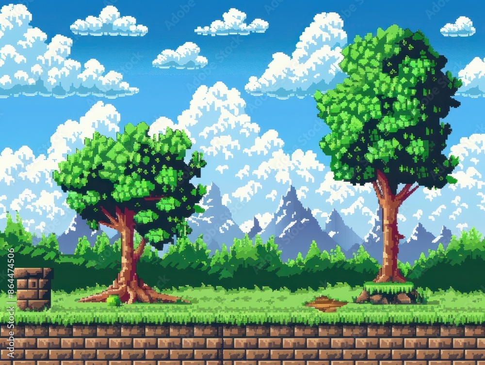 Pixel art game retro 8-bit video game interface background. Stock Photo ...