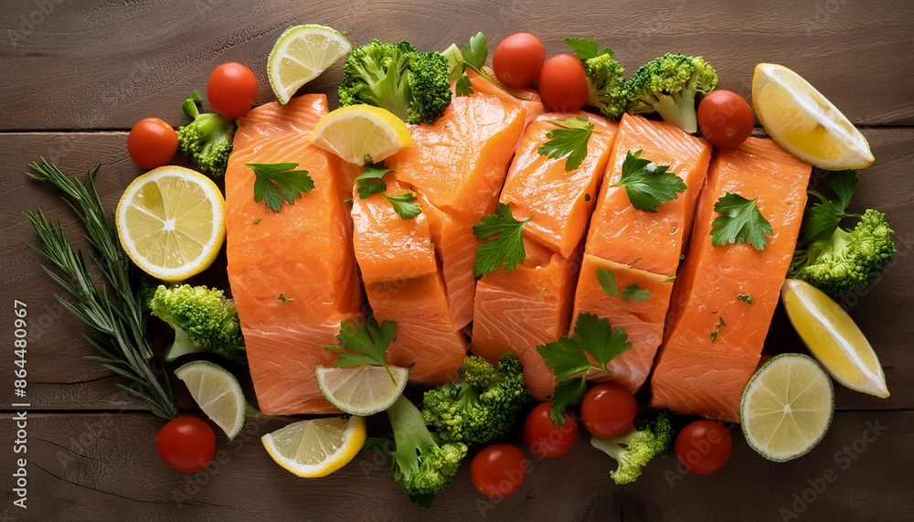 Stack of salmon fish. Fresh salmon fish Background concept. Steamed ...