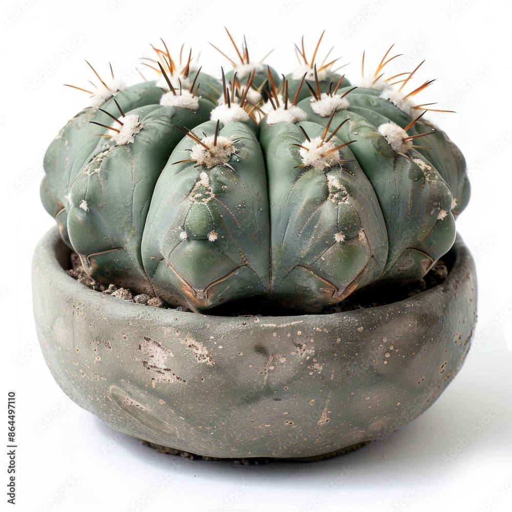The Echinocactus grusonii, also known as the golden barrel cactus, is a ...