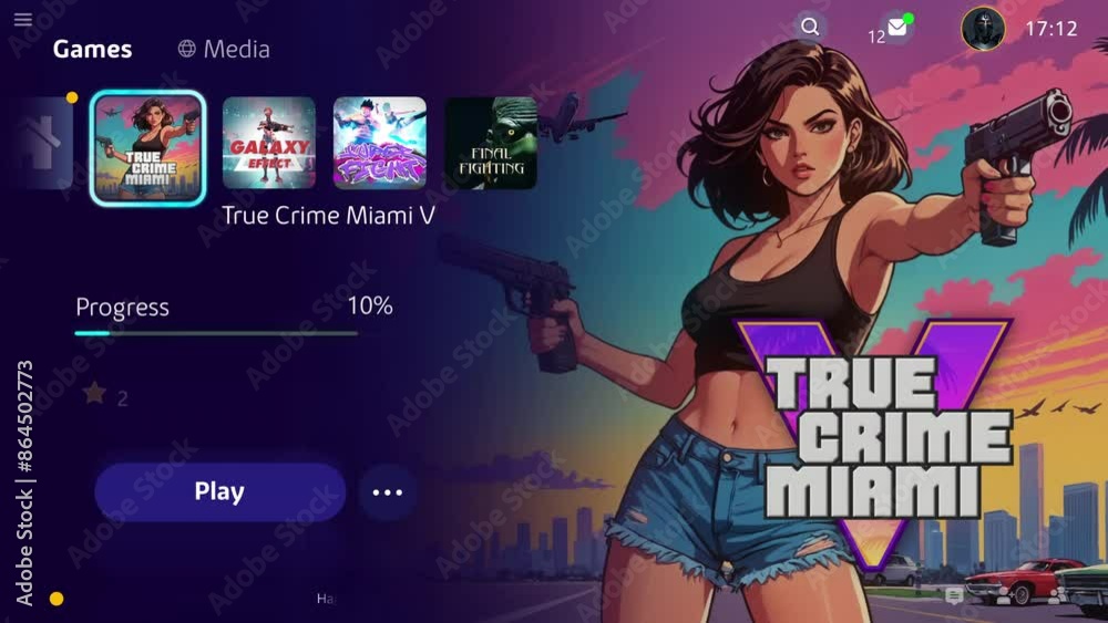Choosing a modern fight console game from the launcher selection screen menu. Controlling a ...