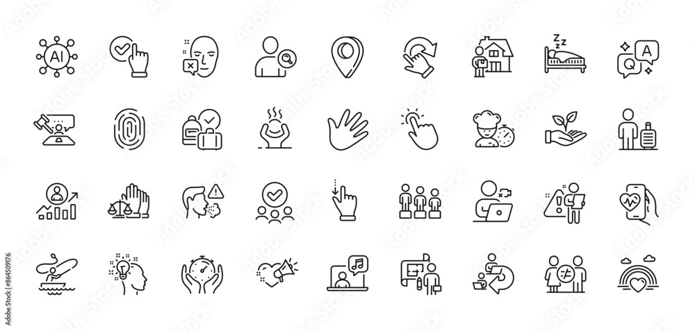 Difficult stress, Timer and Sleep line icons pack. AI, Question and ...