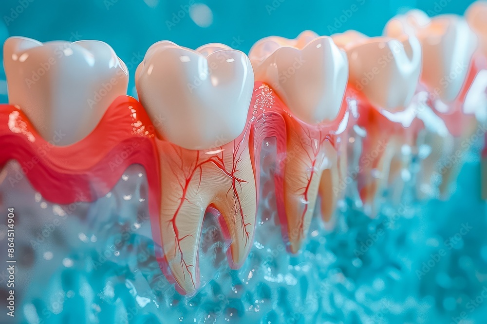 Digital illustration of healthy gums and teeth, highlighting oral ...