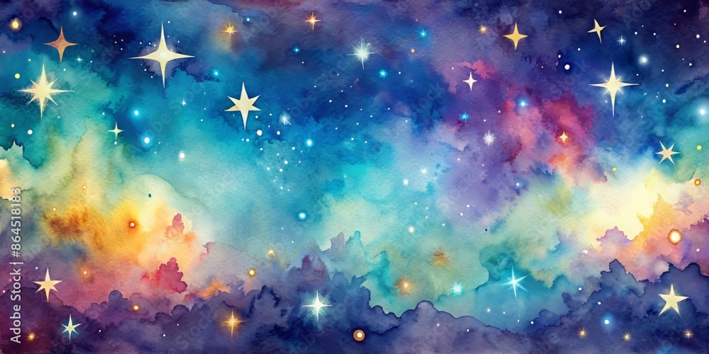 Vibrant watercolor night sky with twinkling stars and subtle nebulae ...