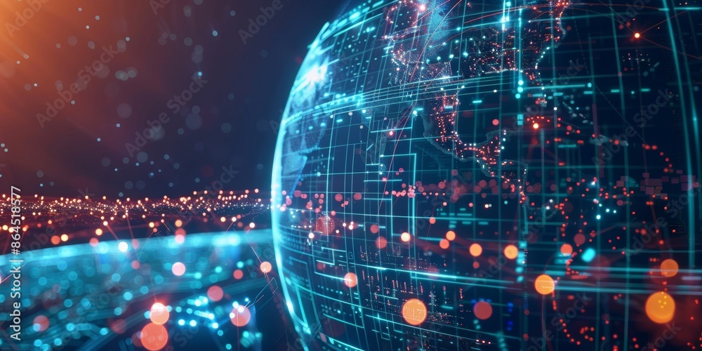 Innovative digital globe with a mesh of glowing lines, illustrating ...