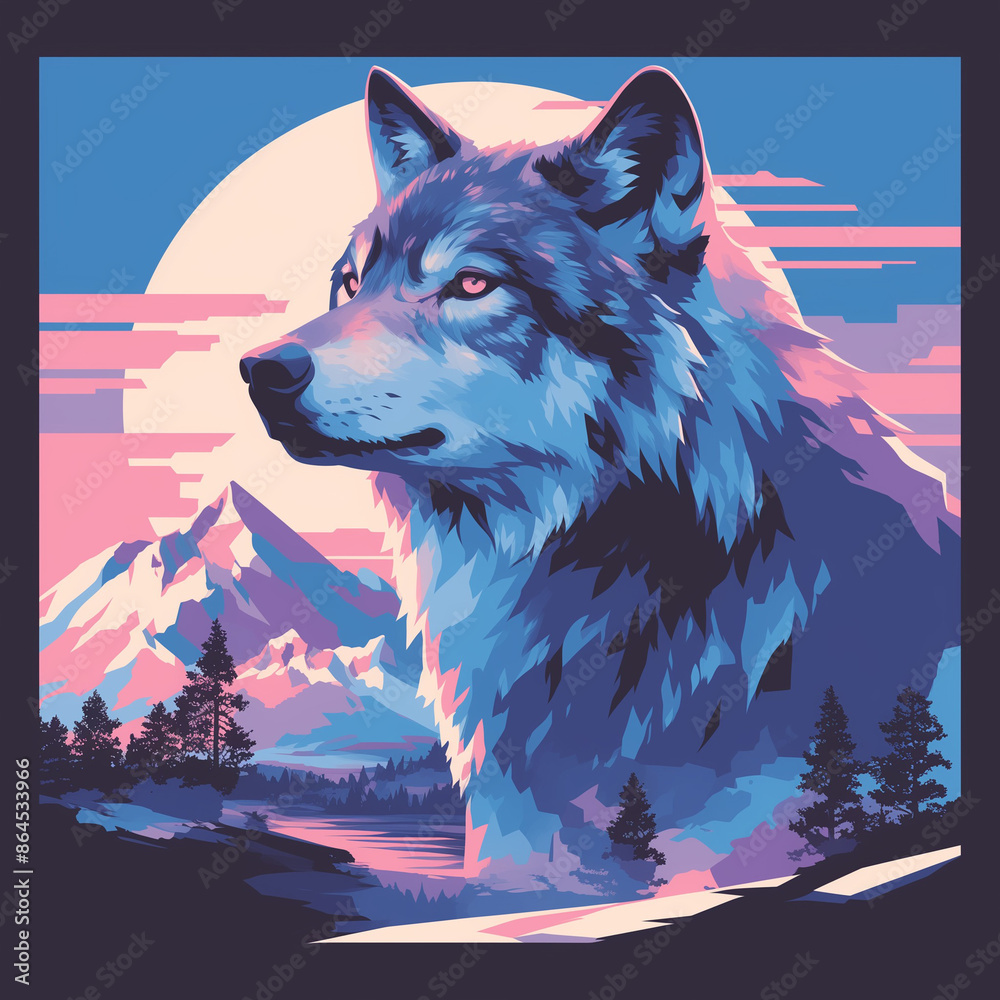 Wolf creative illustration badge for t-shirt design. Animal wolf ...