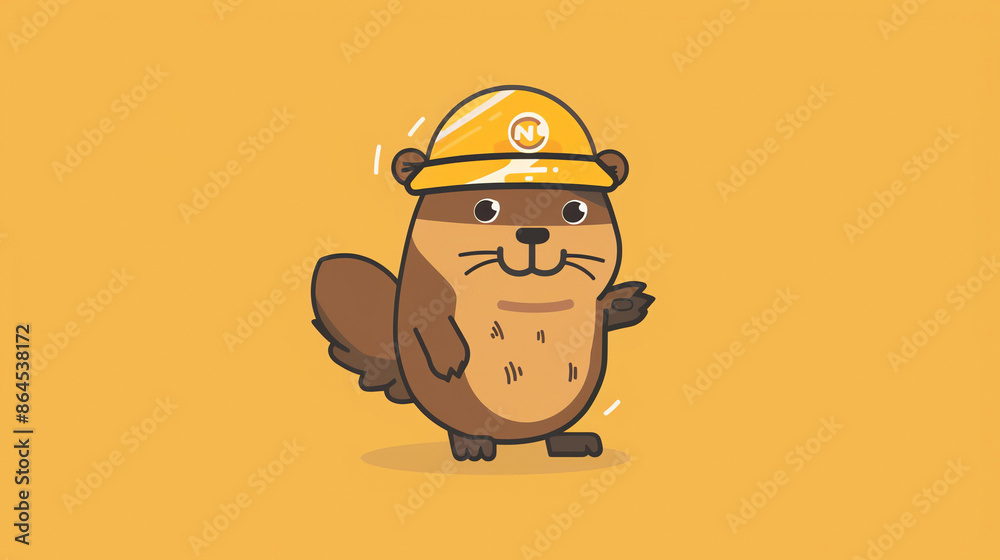 A cartoon illustration of a beaver wearing a hard hat. The beaver is ...