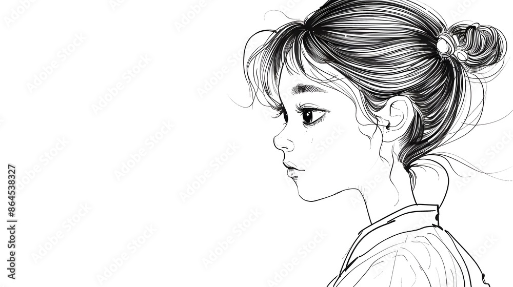 Simple line drawing of a Chinese girl with large eyes; simple coloring ...