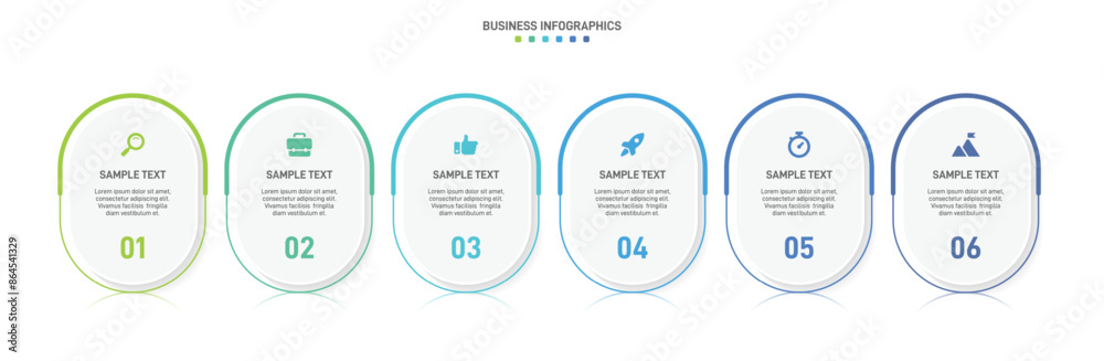 Horizontal progress bar featuring 6 arrow-shaped elements, symbolizing ...