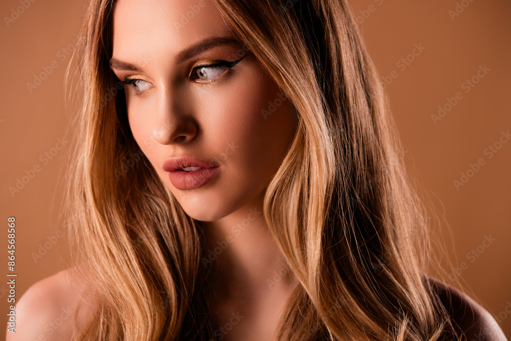 Close up photo of lovely young model girl make up no clothes isolated ...